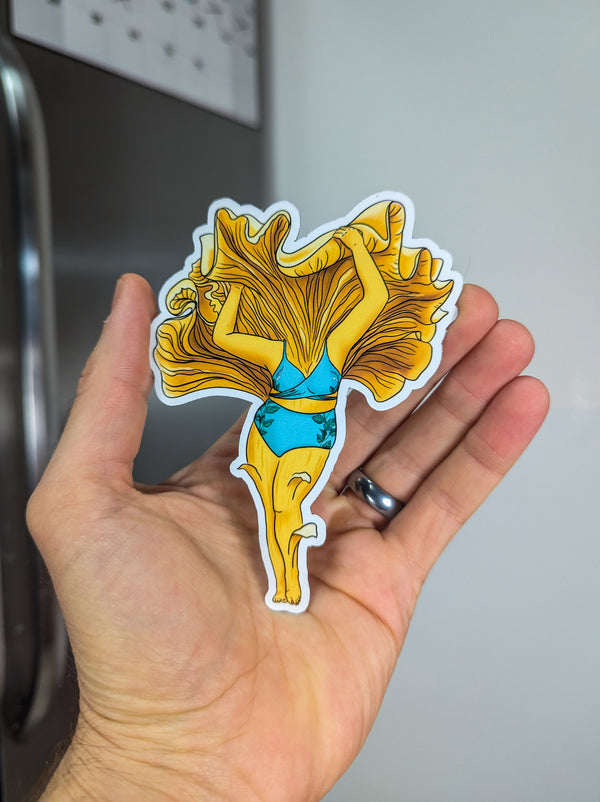 Chanterelle Pinup Girl | Beautiful Mushroom Magnet – Mushroom Marauder